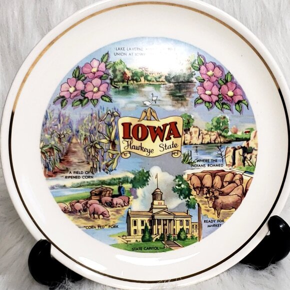 American Retro | Accents | Vintage Iowa Souvenir State Plate Landmarks ...